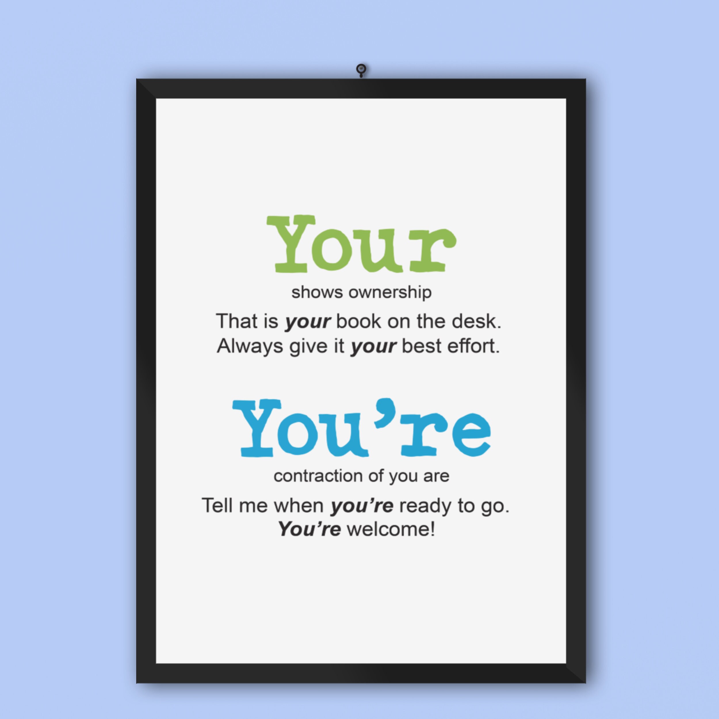 Your You're Grammar Education Poster Back to School English Teacher ...