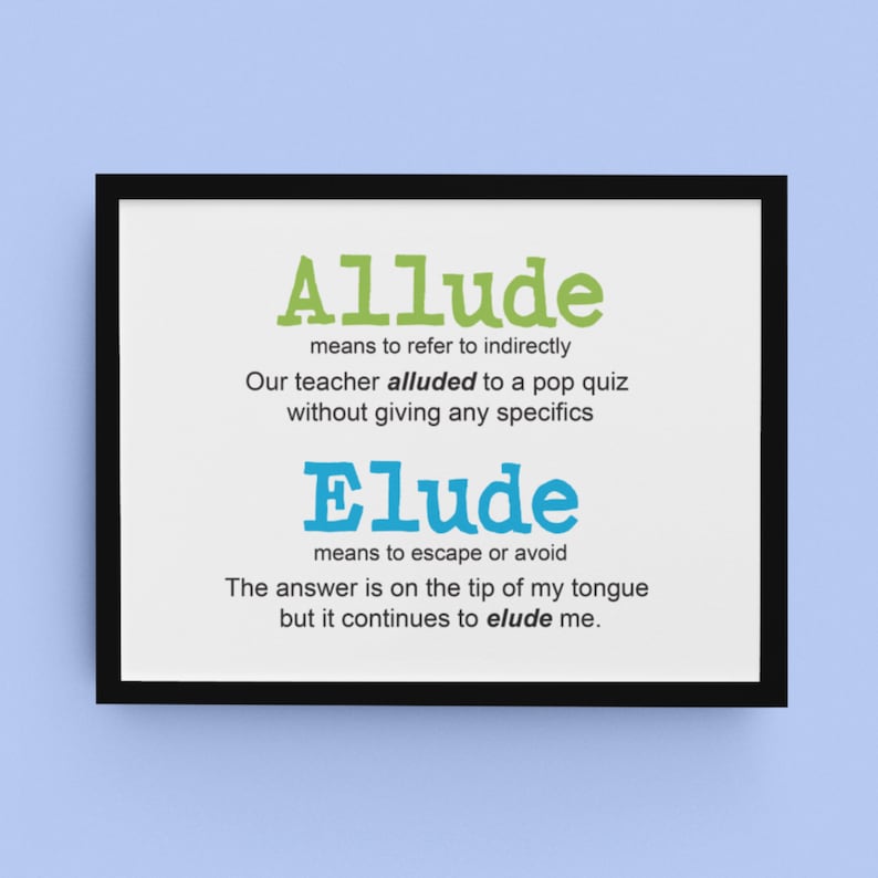 Allude Elude Grammar Poster Printable Digital Download Commonly ...