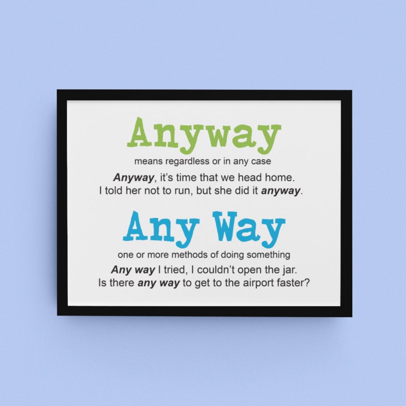 Anyway Any Way Grammar Poster Printable Digital Download Commonly ...