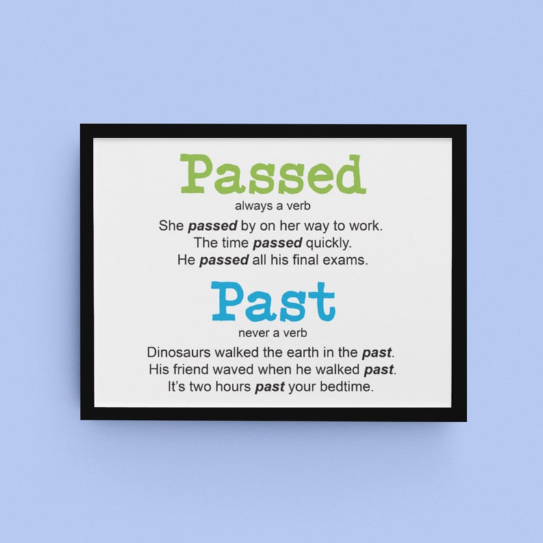 Past Passed Grammar Poster Printable Digital Download Commonly Confused ...