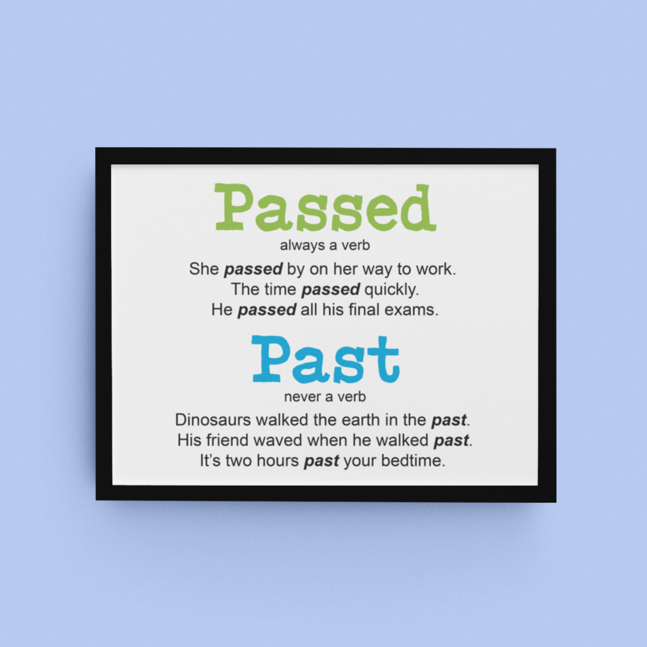 Past Passed Grammar Poster Printable Digital Download Commonly Confused ...