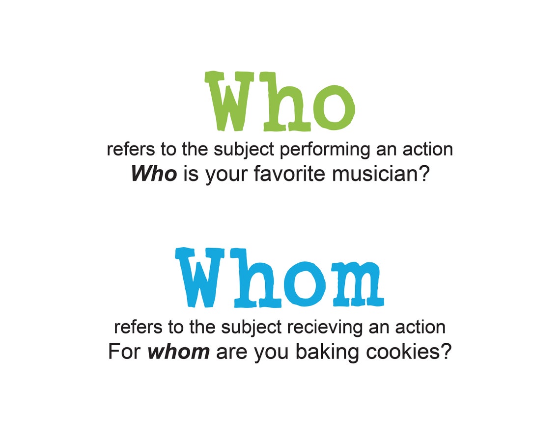 Whom Who Grammar Poster Printable Digital Download Commonly Confused ...