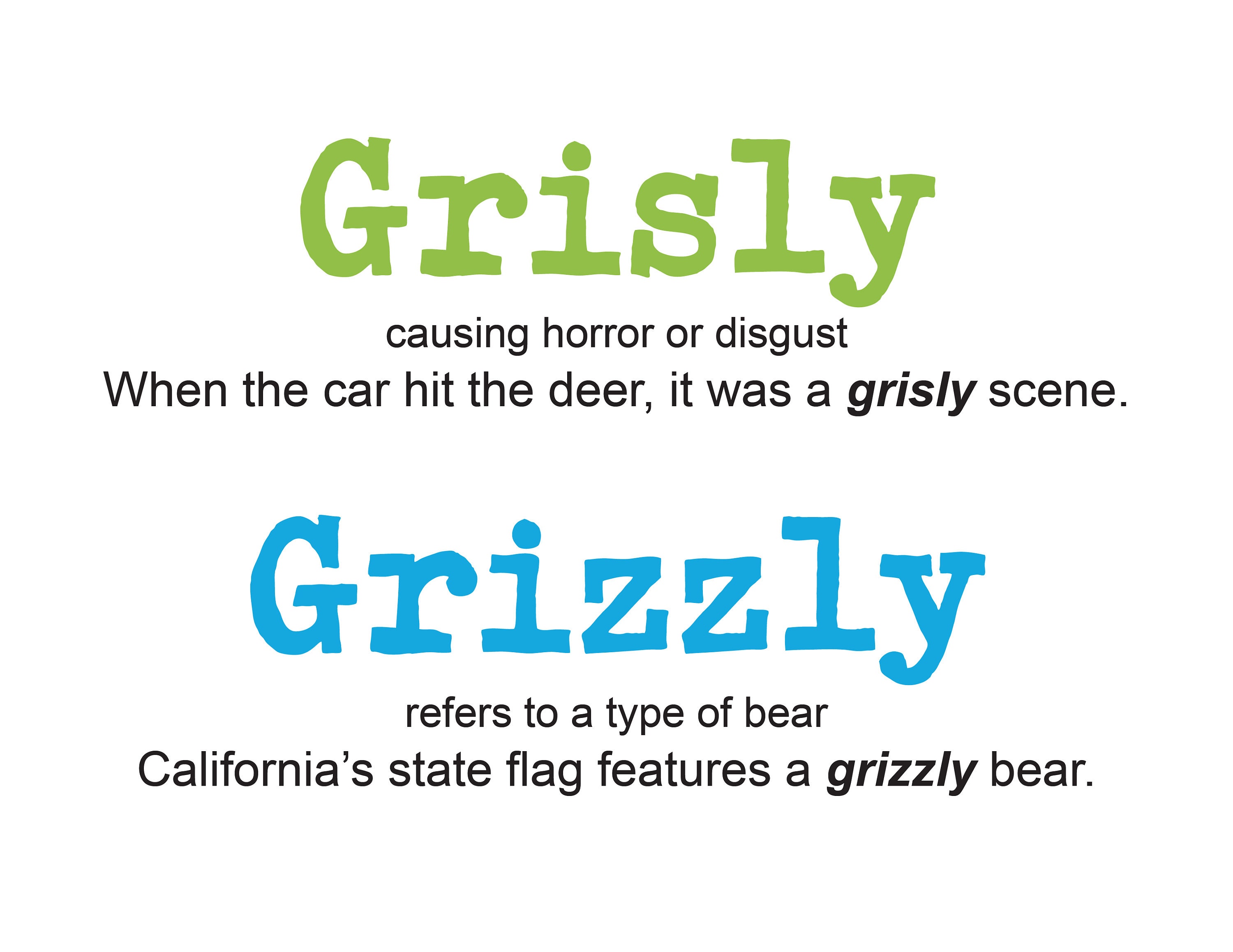 Grizzly Grisly Grammar Poster Printable Digital Download Commonly ...