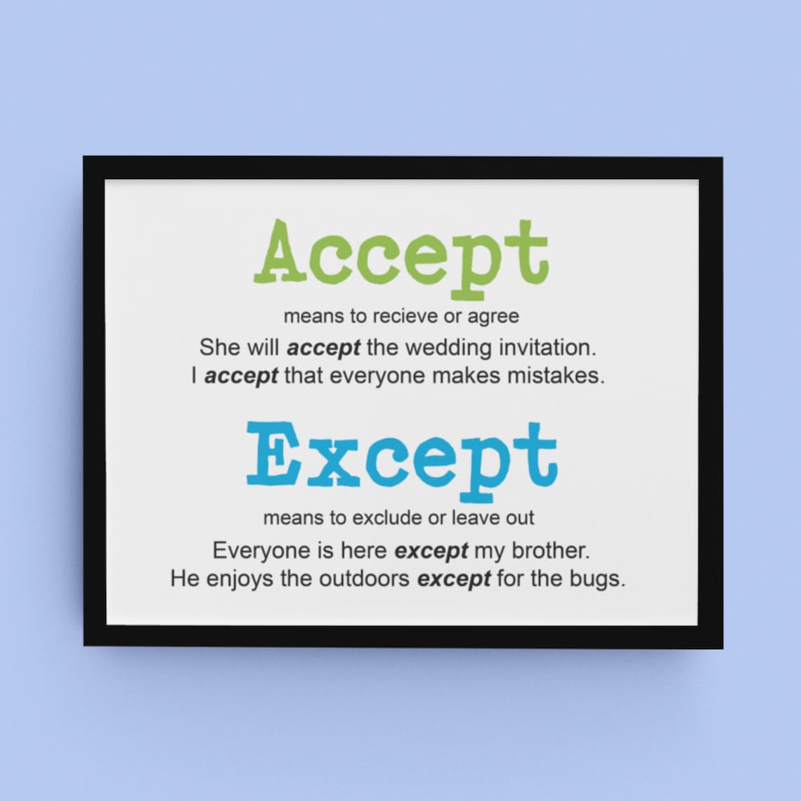 Accept Except Grammar Poster Printable Digital Download Commonly Confused Words - Etsy
