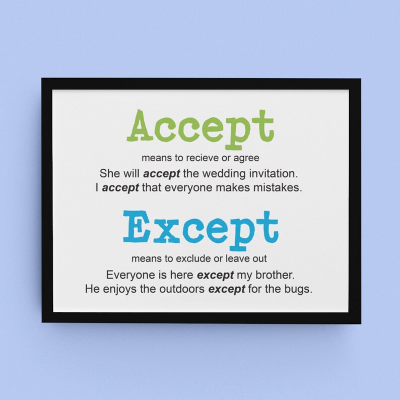 Accept Except Grammar Poster Printable Digital Download Commonly ...