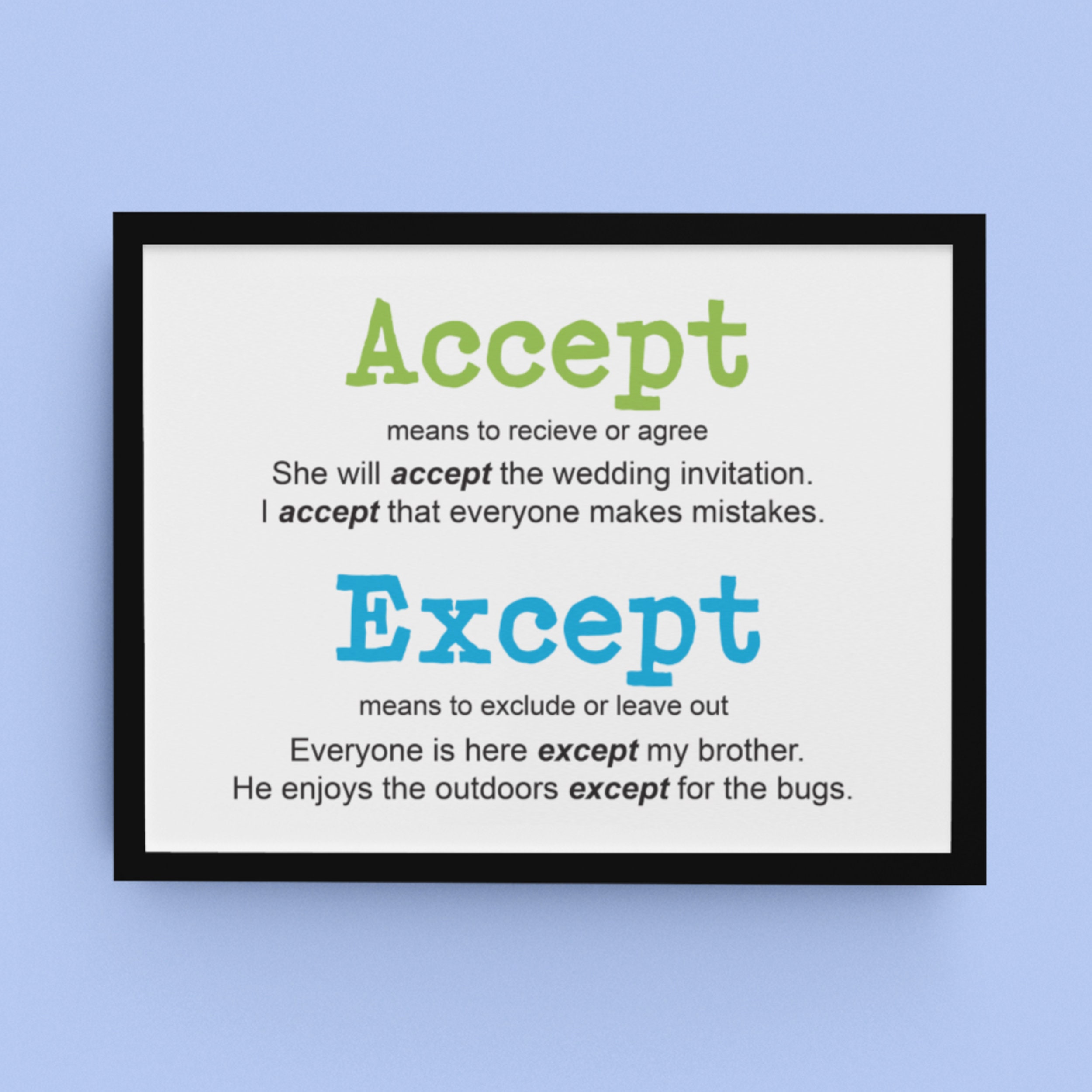Accept Except Grammar Poster Printable Digital Download Commonly ...