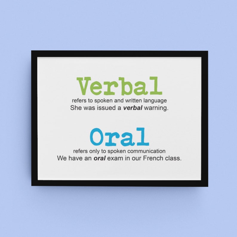 Verbal Oral Grammar Poster Printable Digital Download Commonly Confused ...