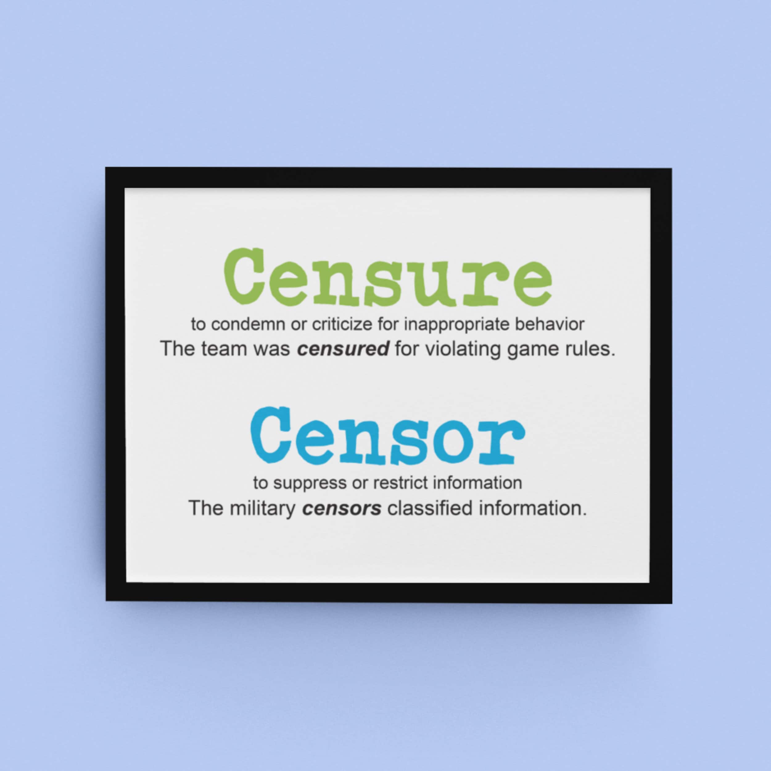 Censor Censure Grammar Poster Printable Digital Download Commonly ...