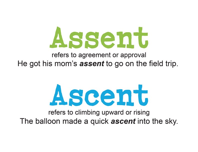 Ascent Assent Grammar Poster Printable Digital Download - Etsy