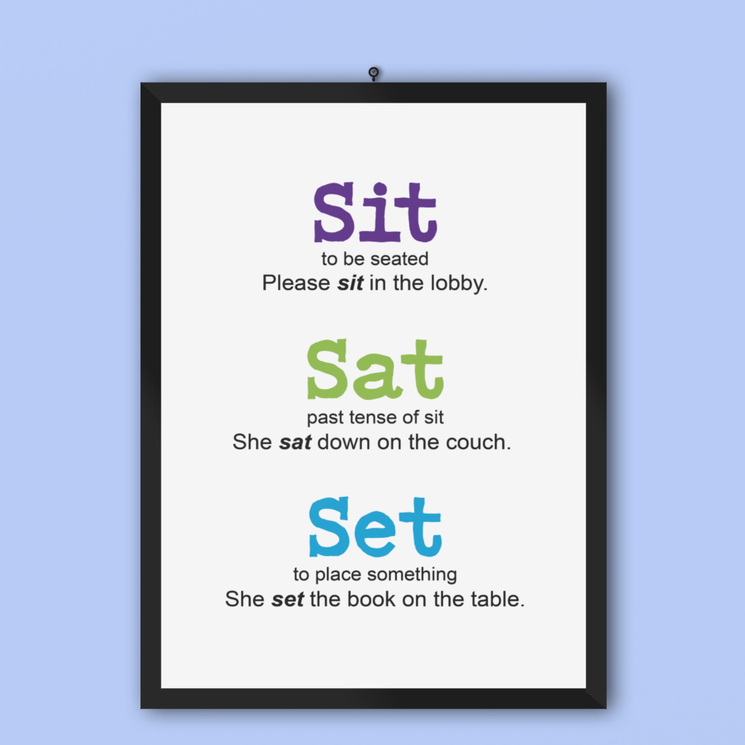 Sit Set Sat Grammar Poster Printable Digital Download Commonly Confused ...