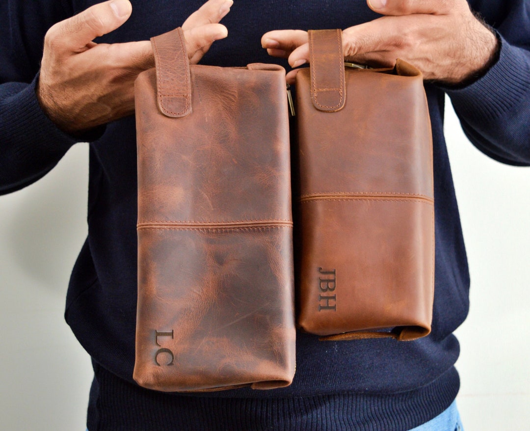 Personalized Leather Toiletry Bag for Him, Dad, Boyfriend, Groomsmen ...