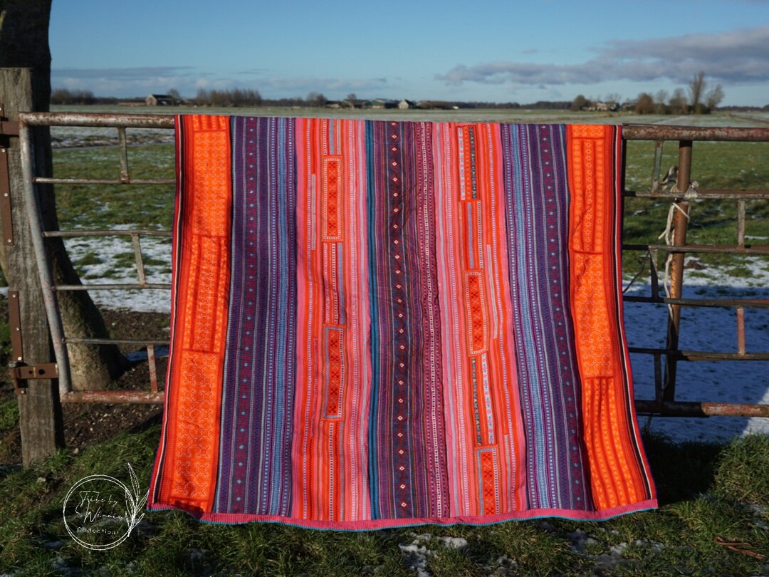 Hmong Blanket Bac Ha, Handmade Sofa Cover, Embroidery Bedspread, Grand ...