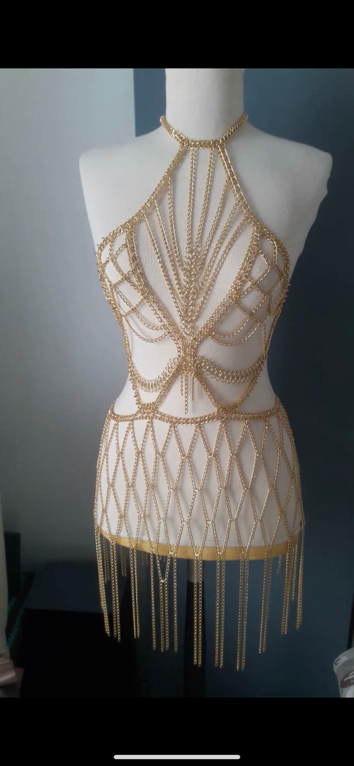 Body chain jewellry gold chain dress night clup body | Etsy