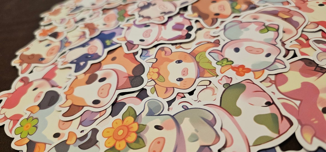 Cute Cow Sticker Set - Waterproof Vinyl Stickers, Handmade - Etsy