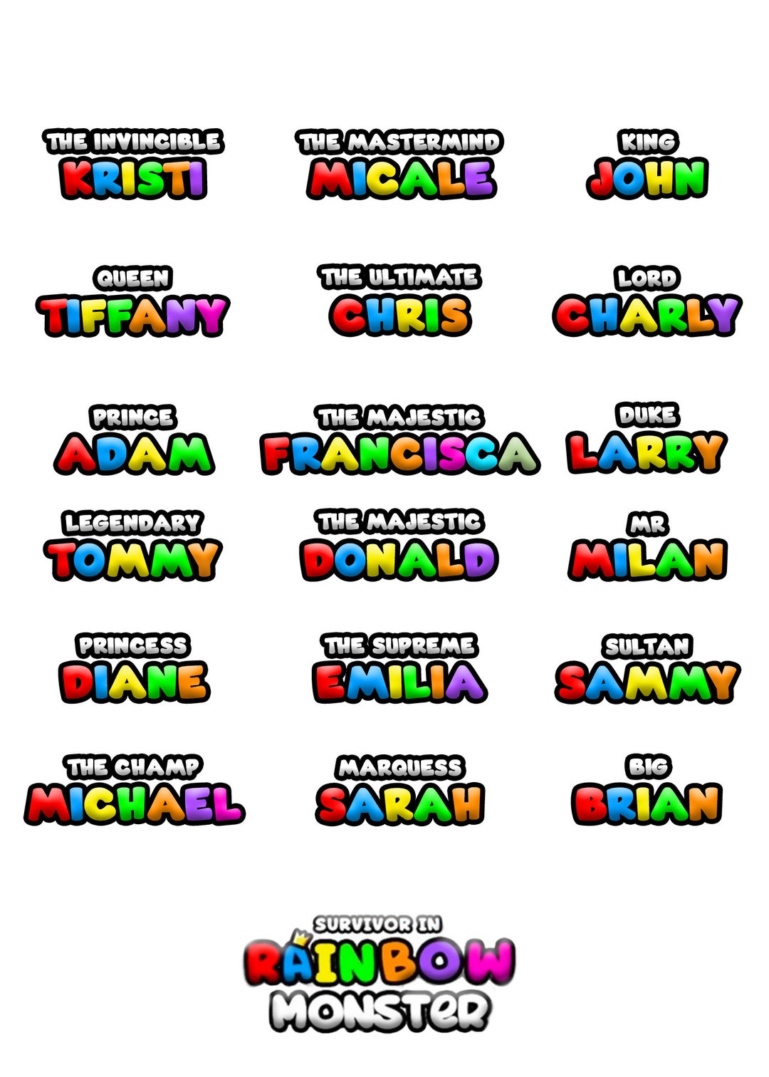 Rainbow Friends Stickers Custom Names , Stickers for Kids Digital ...