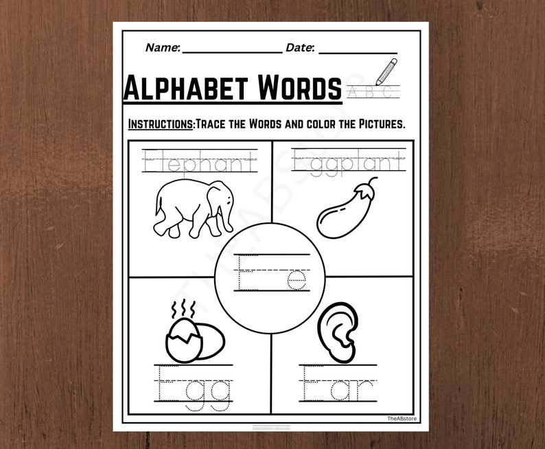 26 Alphabet With Words Worksheets, Preschool Activity, Learn Words ...