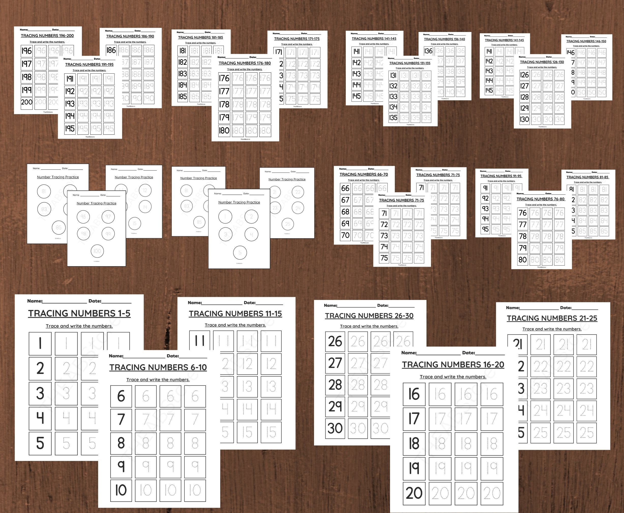 1 to 200 Number Tracing Worksheets Bundle Pack, Traceable Numbers ...
