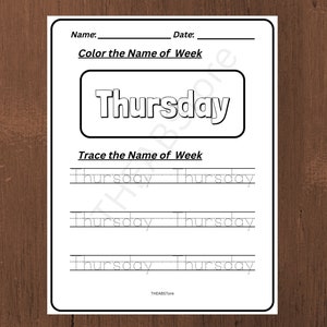 Days of the Week Tracing Worksheets / Tracing Printable for Pre-k ...