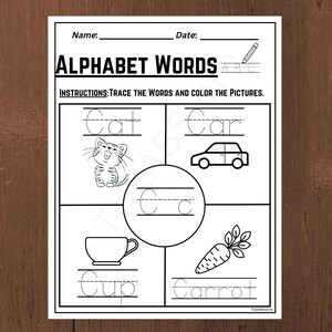 26 Alphabet With Words Worksheets, Preschool Activity, Learn Words ...