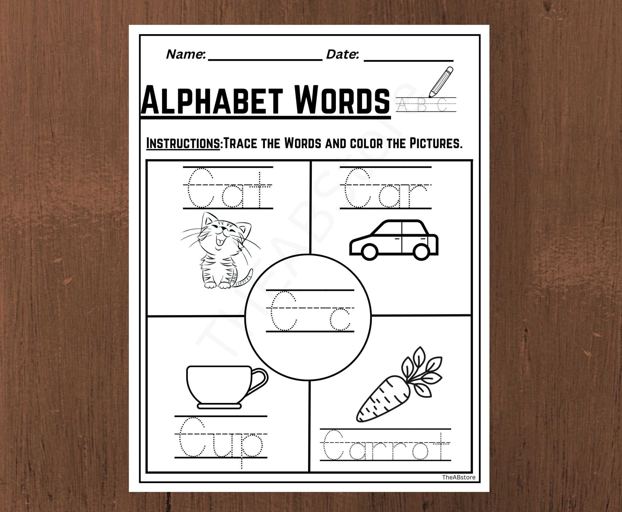26 Alphabet With Words Worksheets, Preschool Activity, Learn Words ...