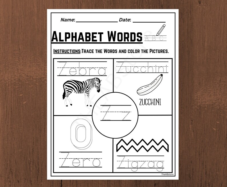 26 Alphabet With Words Worksheets, Preschool Activity, Learn Words ...