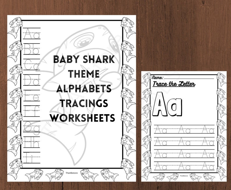 Baby Shark Theme Alphabets Tracing Worksheets, Baby Shark Boarder ...