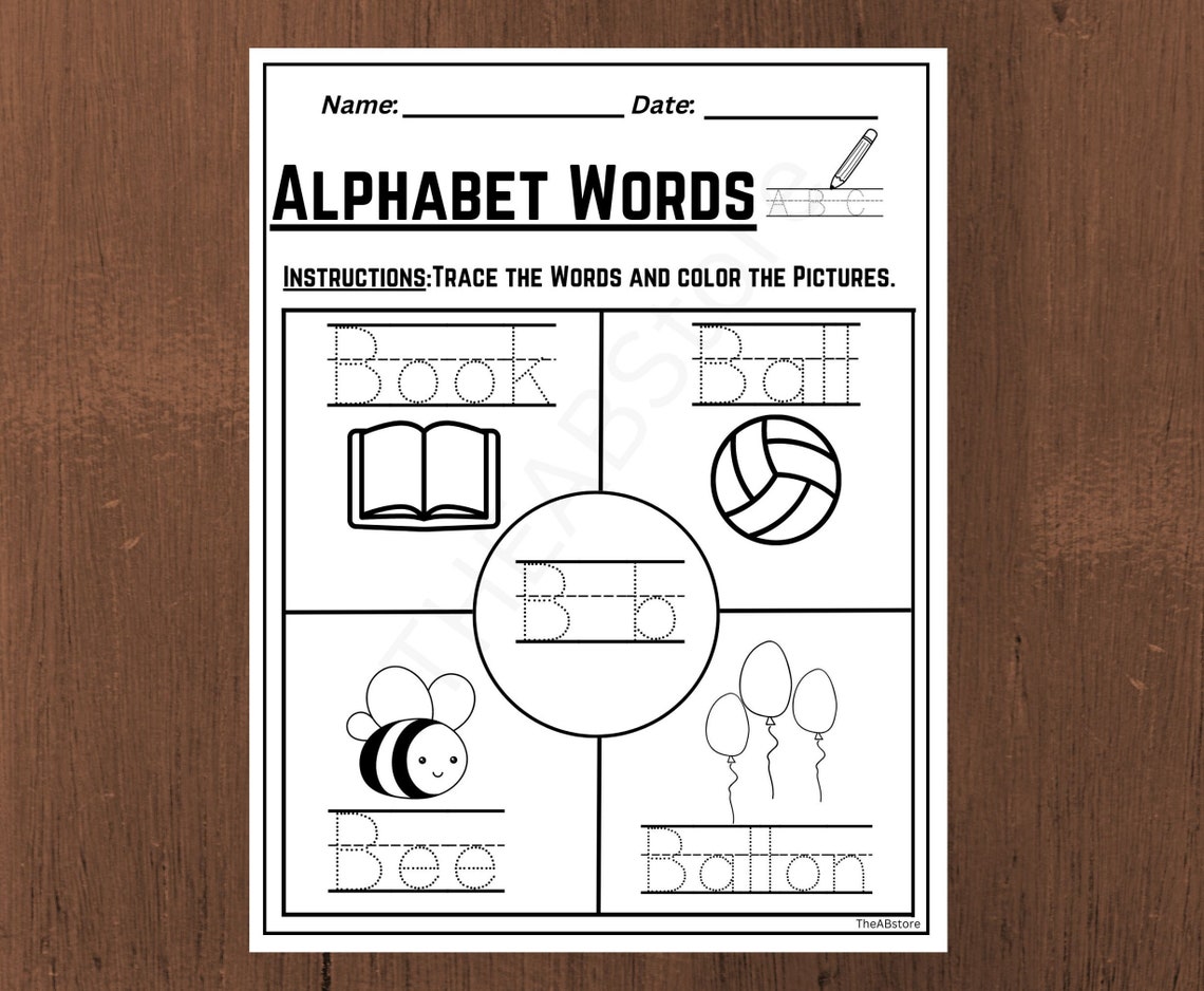 26 Alphabet With Words Worksheets, Preschool Activity, Learn Words ...