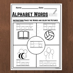 26 Alphabet With Words Worksheets, Preschool Activity, Learn Words ...