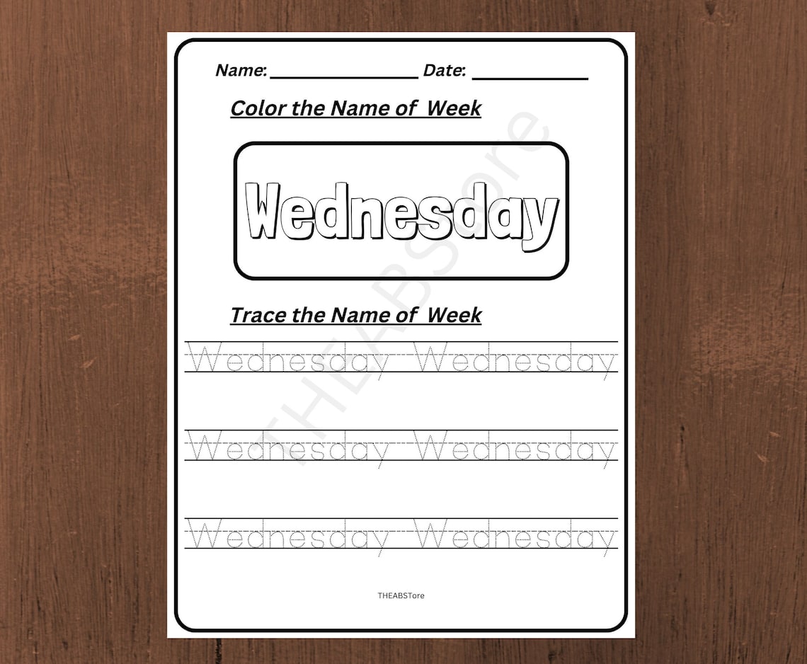Days of the Week Tracing Worksheets / Tracing Printable for - Etsy