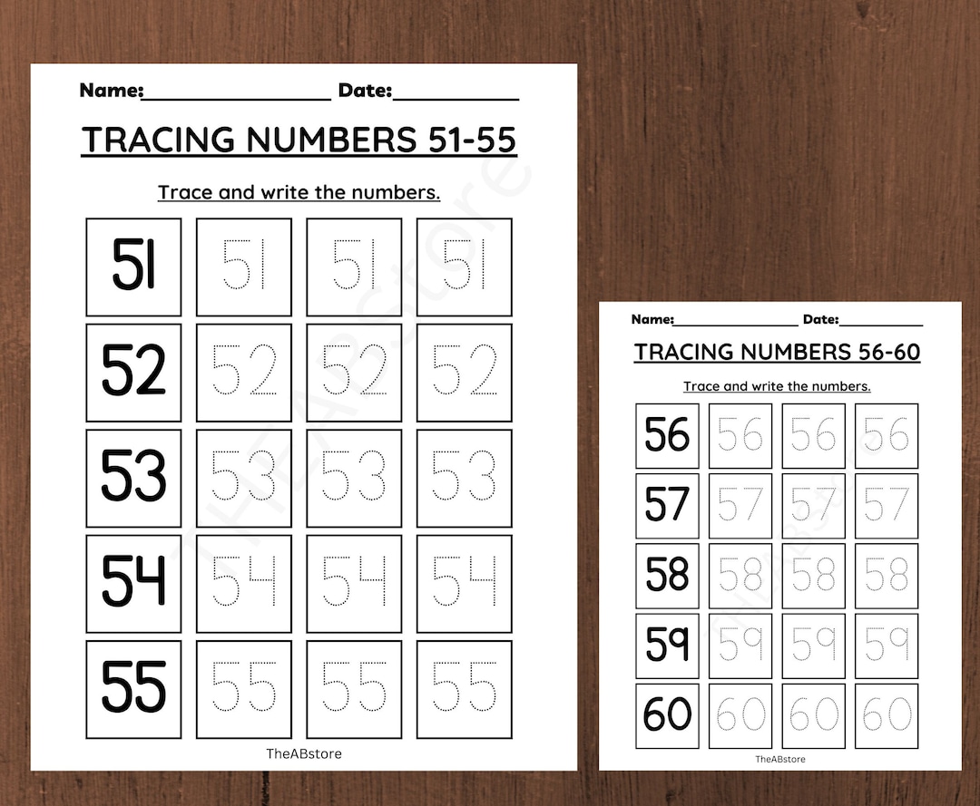 51 to 100 Number Tracing Worksheets, Traceable Numbers, Preschool ...