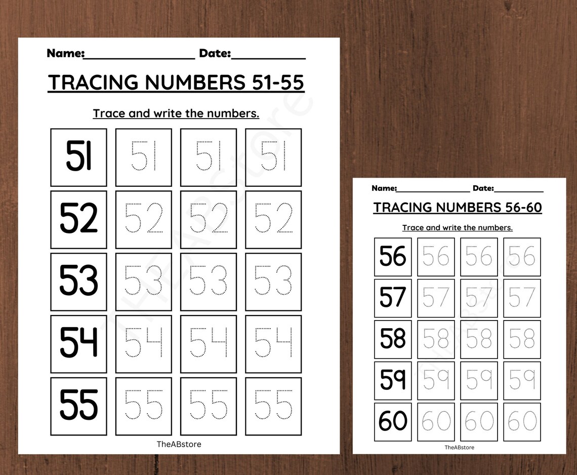 51 to 100 Number Tracing Worksheets, Traceable Numbers, Preschool ...