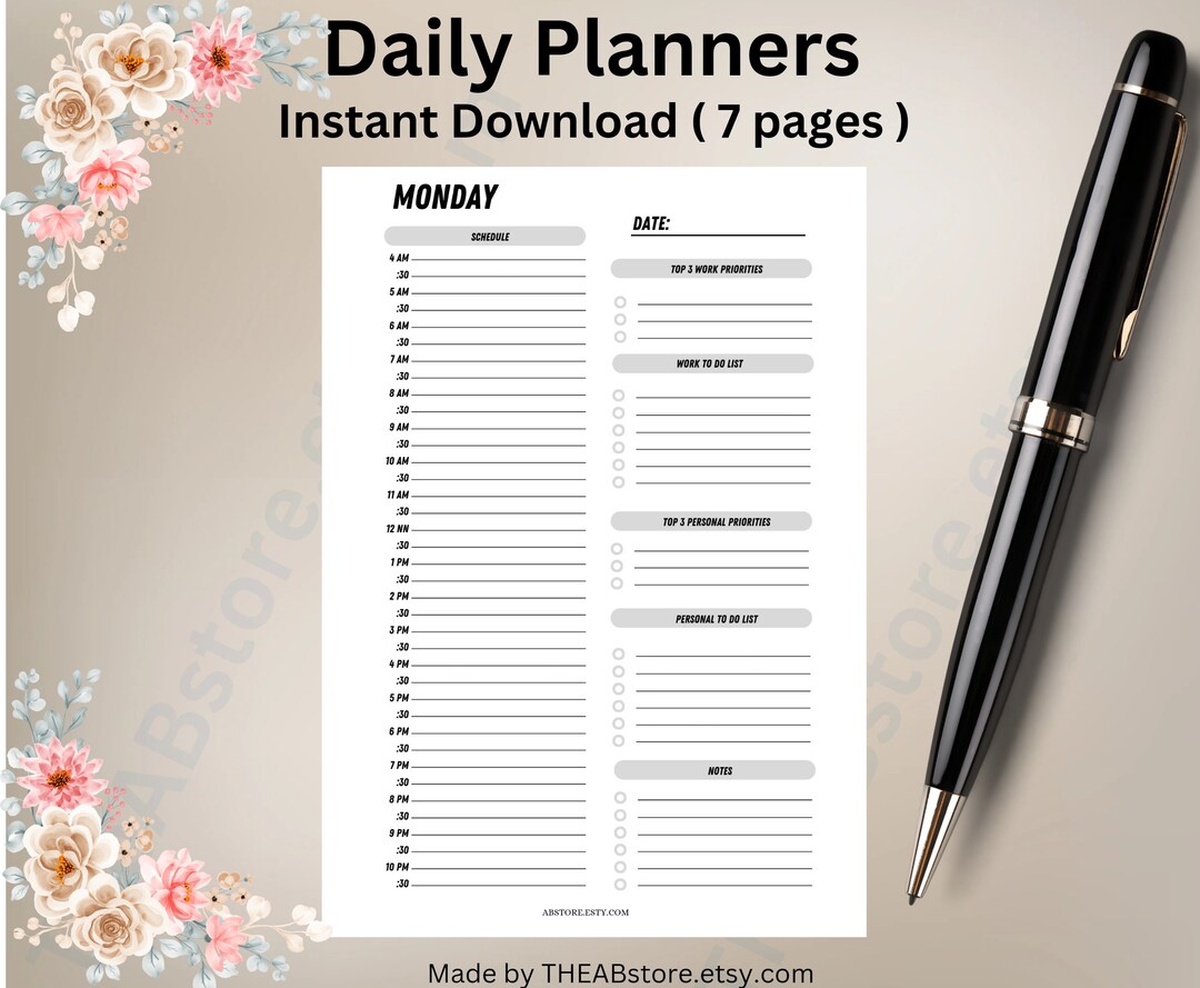 Daily Planner, Work From Home Planner, Personal Daily Planner, Daily ...