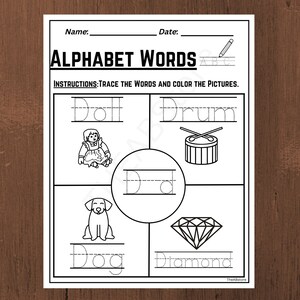 26 Alphabet With Words Worksheets, Preschool Activity, Learn Words ...