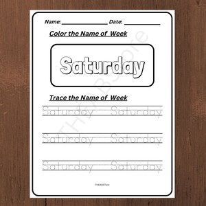Days of the Week Tracing Worksheets / Tracing Printable for Pre-k ...
