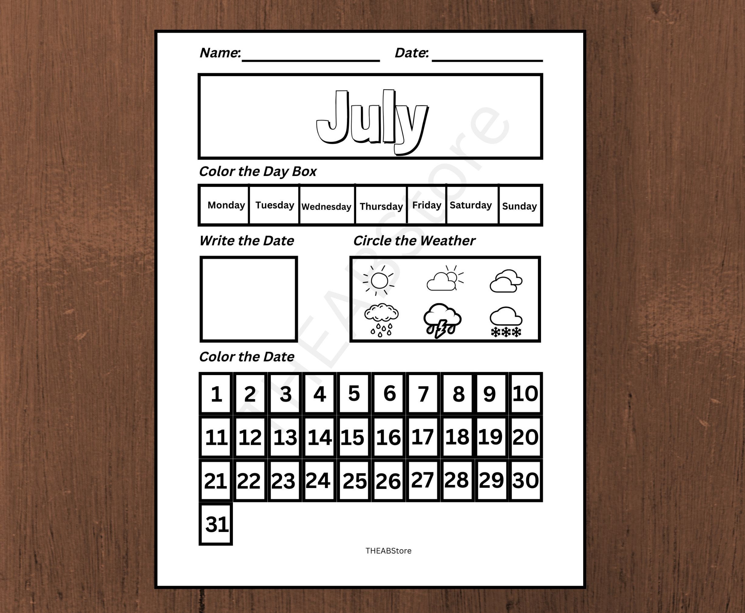 Preschool Calendar Worksheets Printable, Kids Monthly Digital Calendar ...