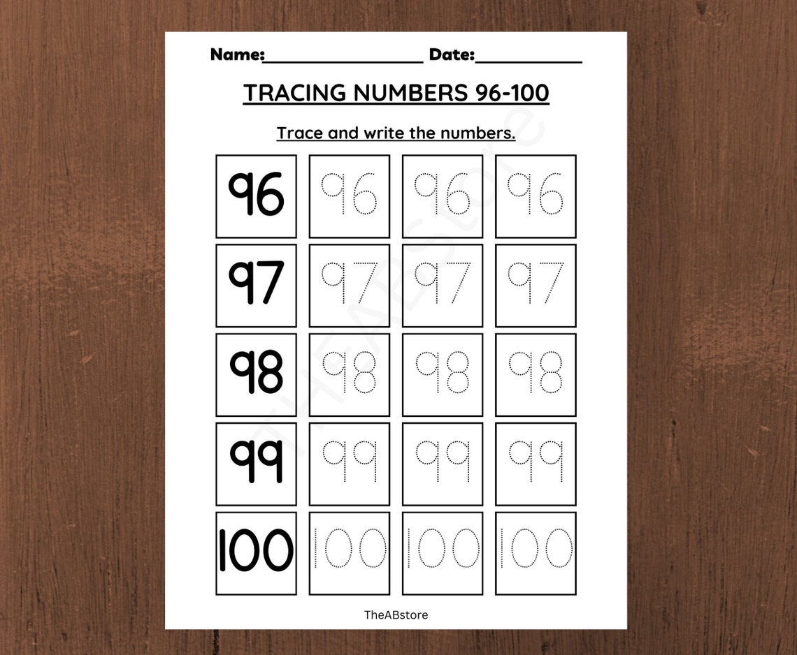 51 to 100 Number Tracing Worksheets, Traceable Numbers, Preschool ...