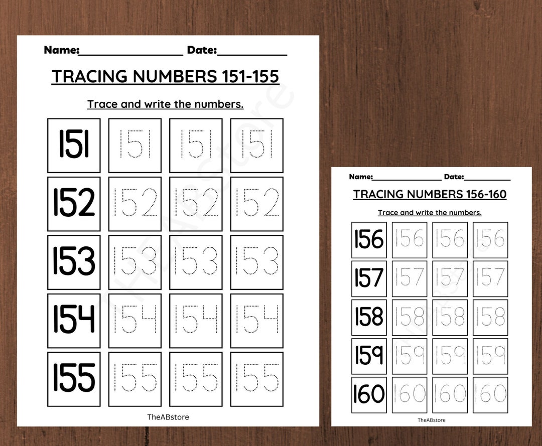 151 to 200 Number Tracing Worksheets, Traceable Numbers, Preschool ...