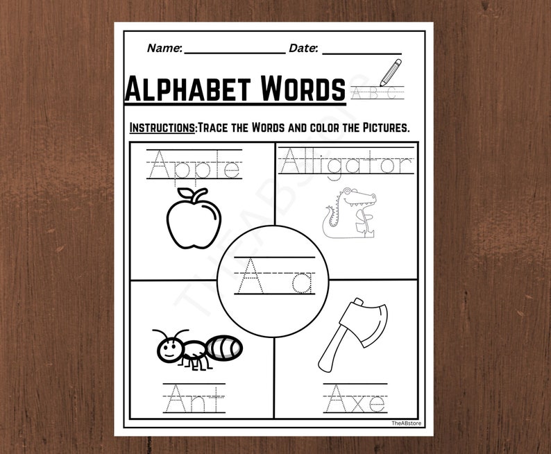 26 Alphabet With Words Worksheets, Preschool Activity, Learn Words ...