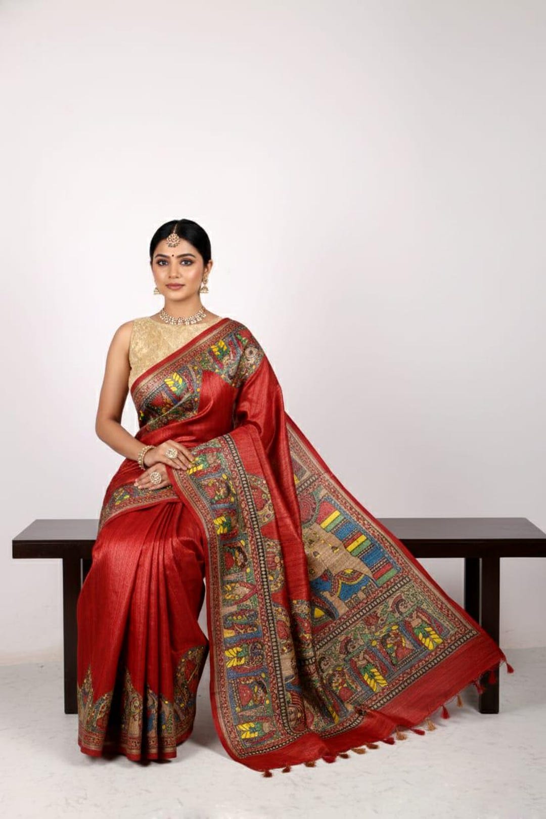 Madhubani Art Handpainted Tushar Silk Sarees - Etsy