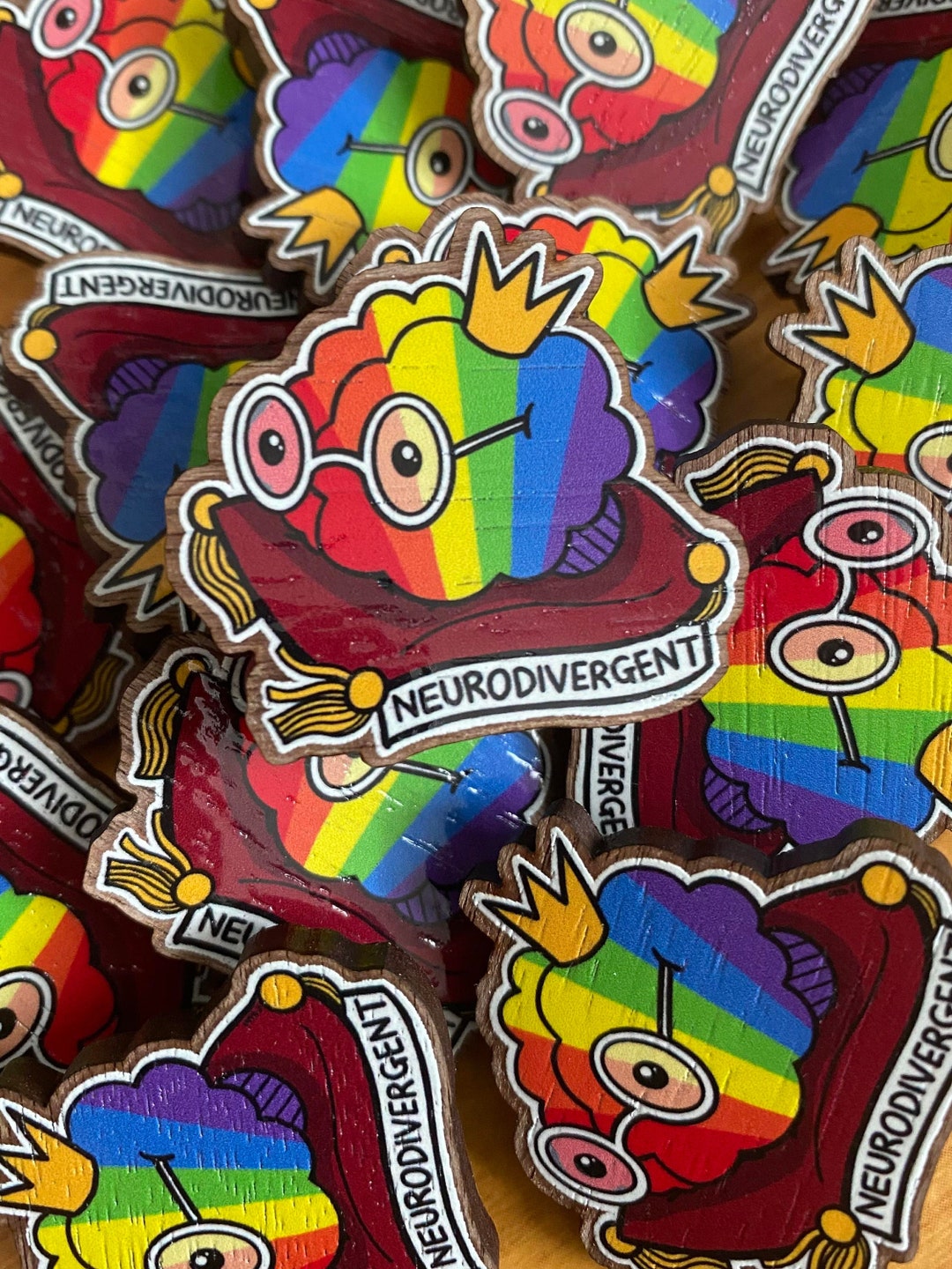 Pin Badge: Neurodivergent (rainbow) - Wooden, Neurodivergent Pride ...