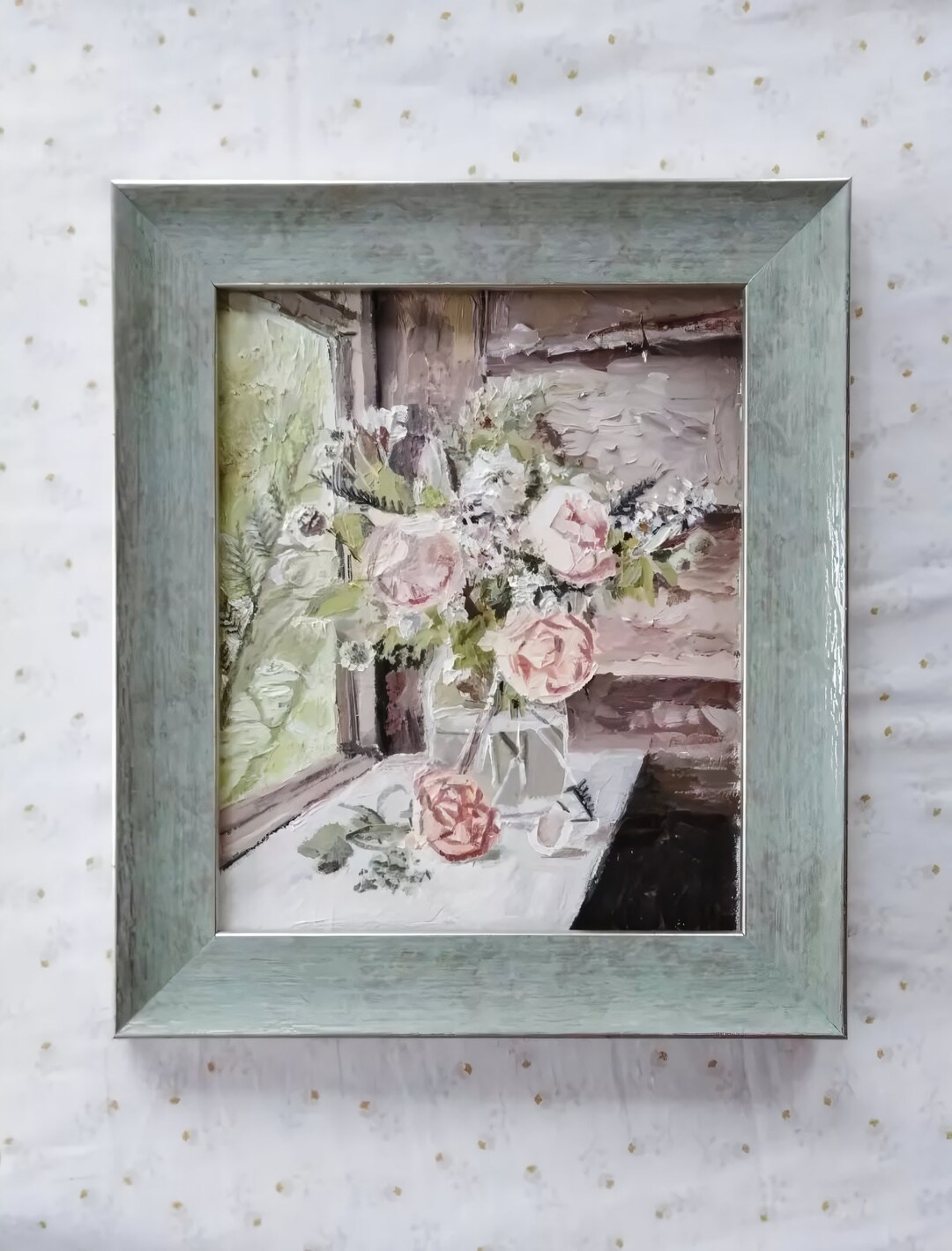 Small Realistic Painting of Pastel Roses, Bouquet of Pink Flowers ...