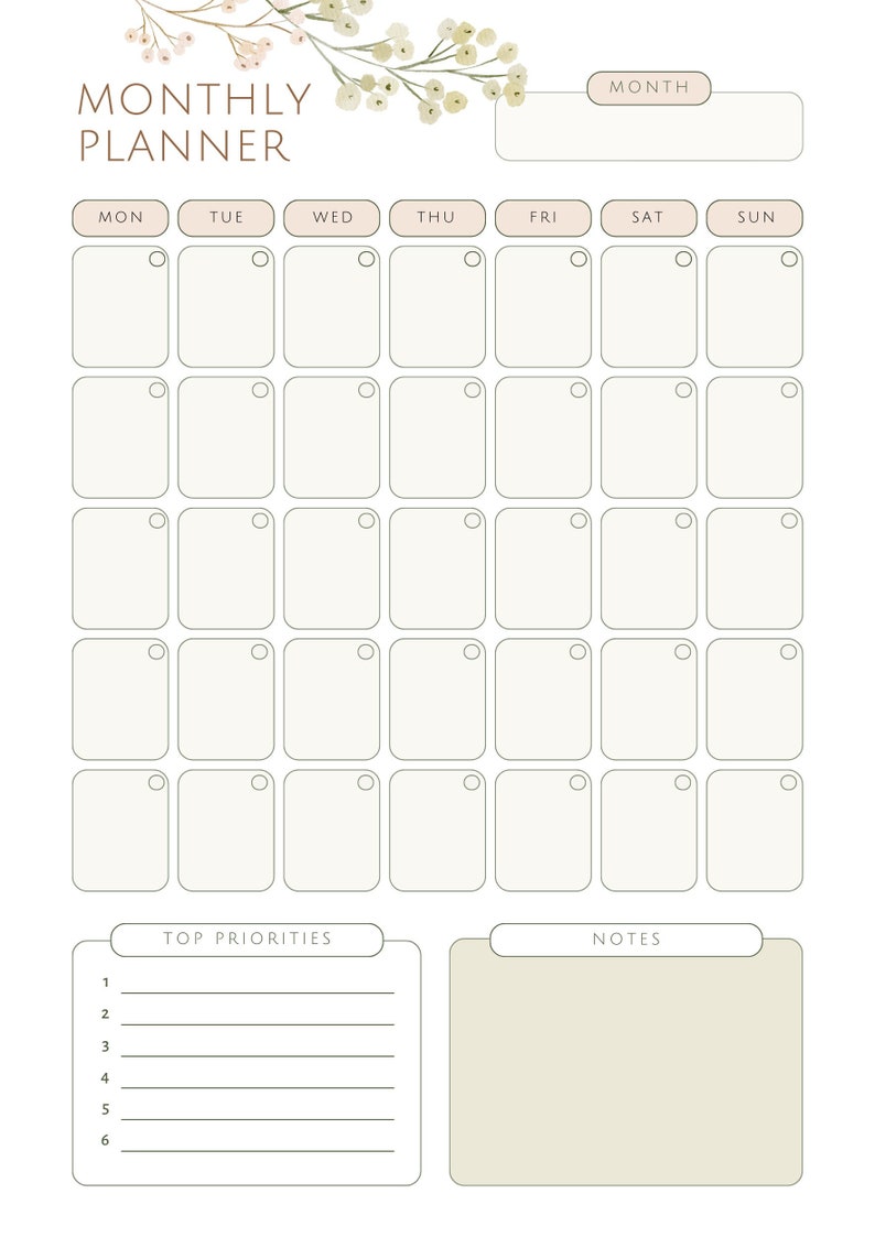 Undated Monthly Planner Template Instant Download - Etsy