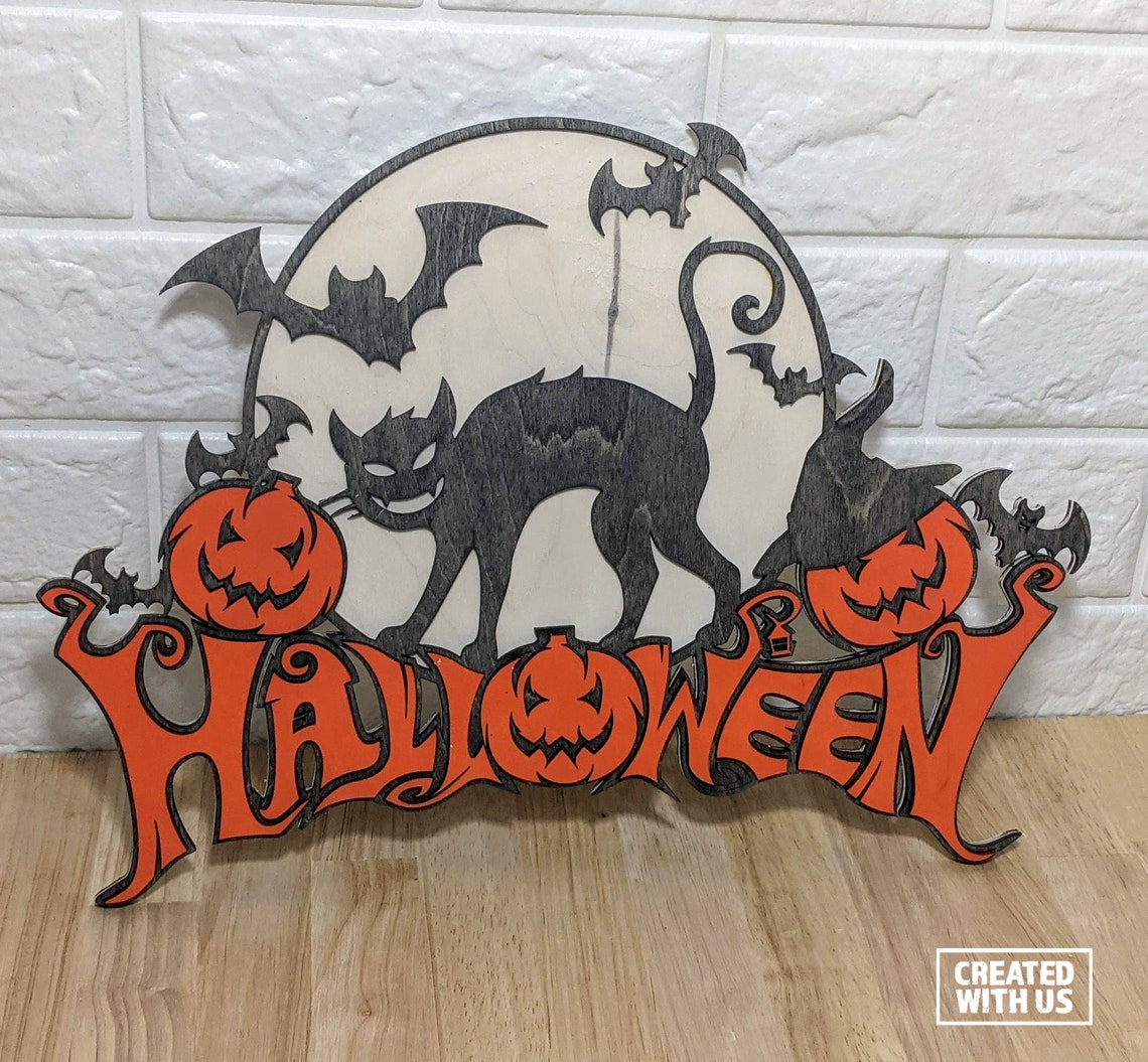 Scared Cat / Spooked Kitty Halloween Wood Sign, Decoration - Etsy