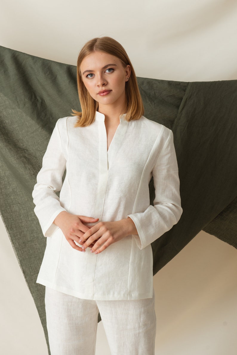 Serene Linen Meditation Blouse for Women: Long Sleeve Spiritual Namaste ...