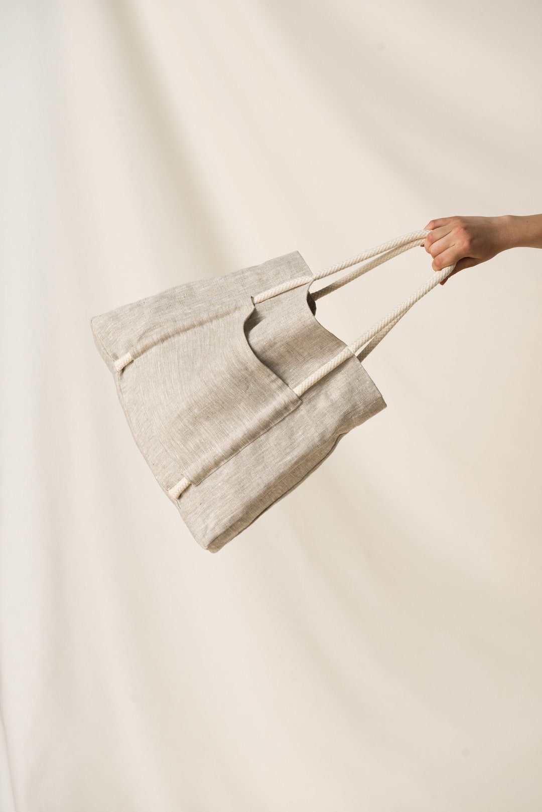 Natural Linen Tote Bag: Everyday Eco Bag With Rope Handles - Etsy