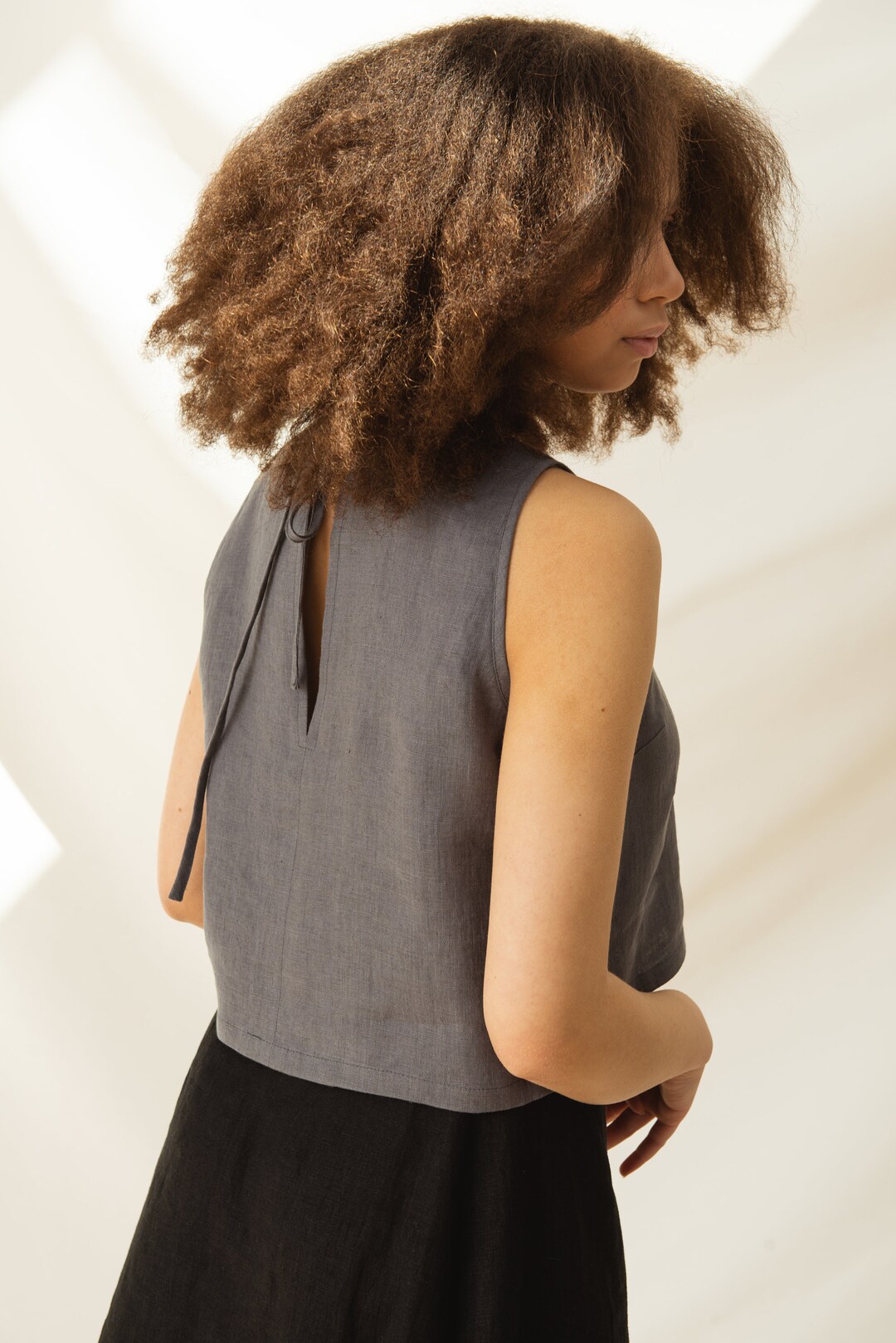 Sleeveless Linen Crop Top: Natural Fabric Blouse for Women, Versatile ...