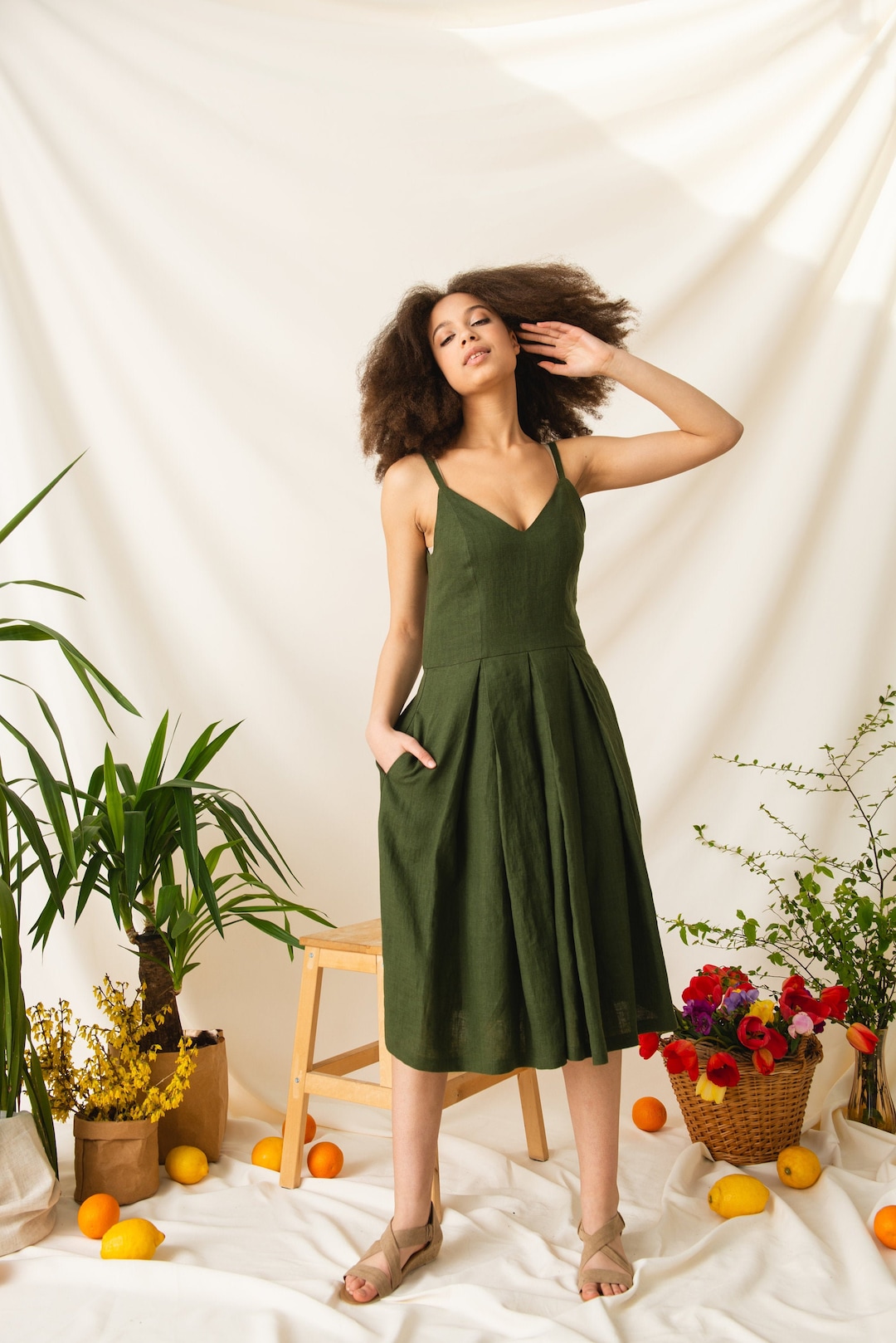 Linen Sundress With Pockets: Breathable Summer Slip for Sustainable ...