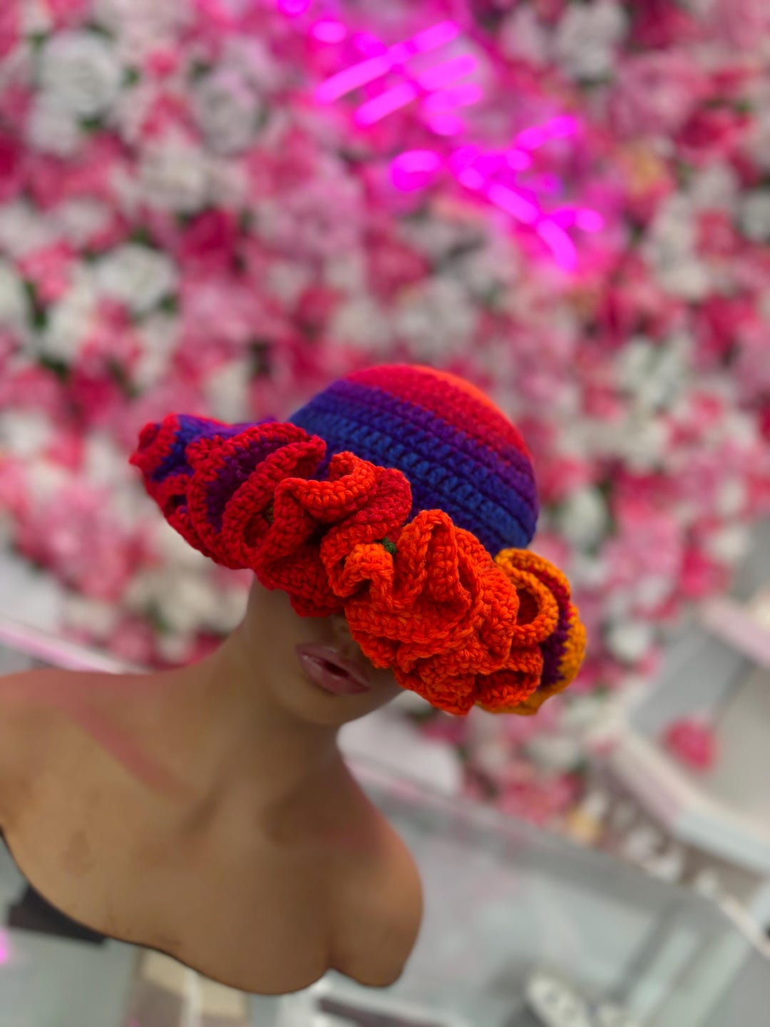 Rainbow Ruffle Hat/bucket Hat/crochet Hat/ Hand Made/ Christmas Gift ...