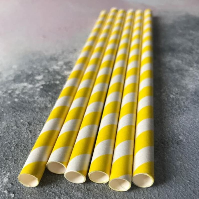 Yellow and White Straws - 25 Pcs - Paper Straws - Cocktail Straws ...