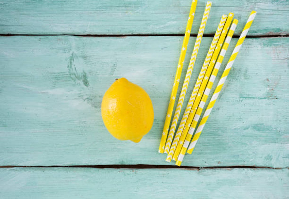 Yellow White Striped Paper Straw 50 Pcs Yellow Straw Drinking Paper ...